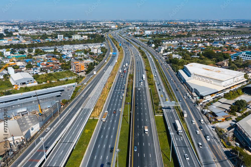 Modern Clever transportation with Expressway top aerial view, highway ...
