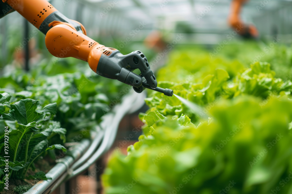 Smart robotic farmer arm watering plants, Automatic agricultural ...