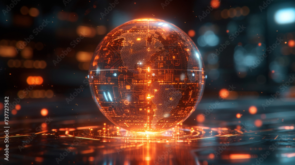 A glowing orb representing a secure digital wallet with a virtual key ...