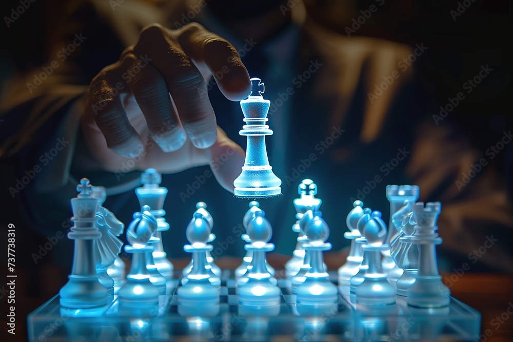 Chessboard with strategic chess pieces in a competitive game, featuring ...
