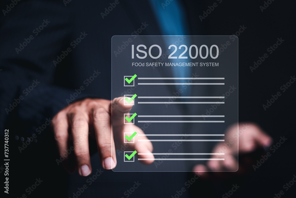 ISO 22000 Food standard assurance control certification. Businessman ...