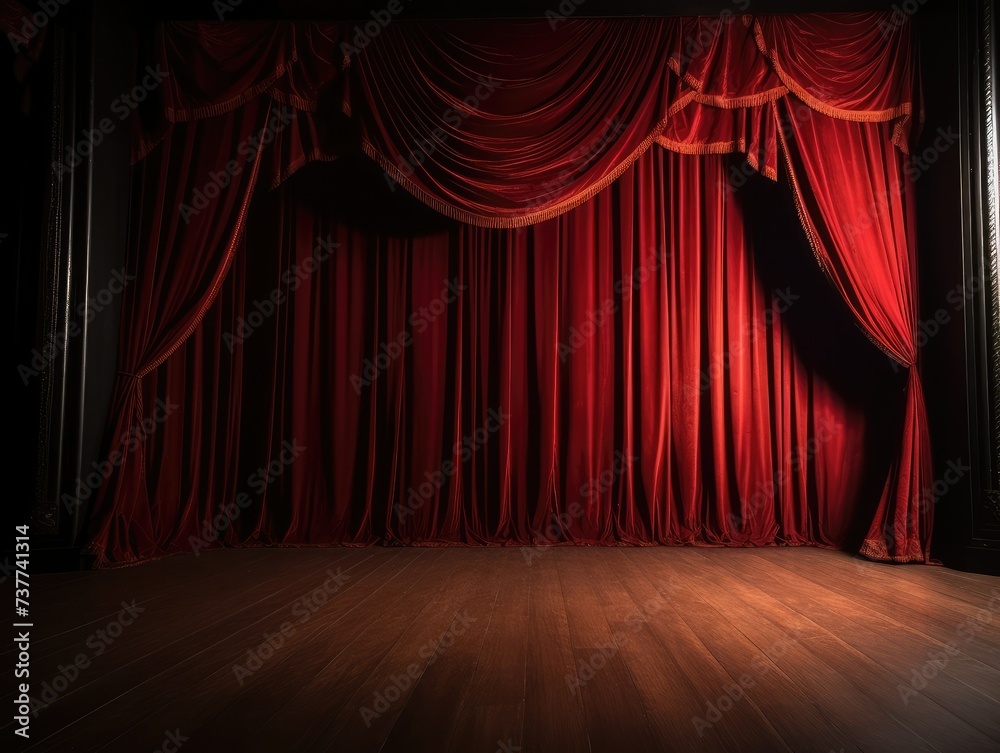 Red stage curtain, cover of small theater program, cover of stage play ...