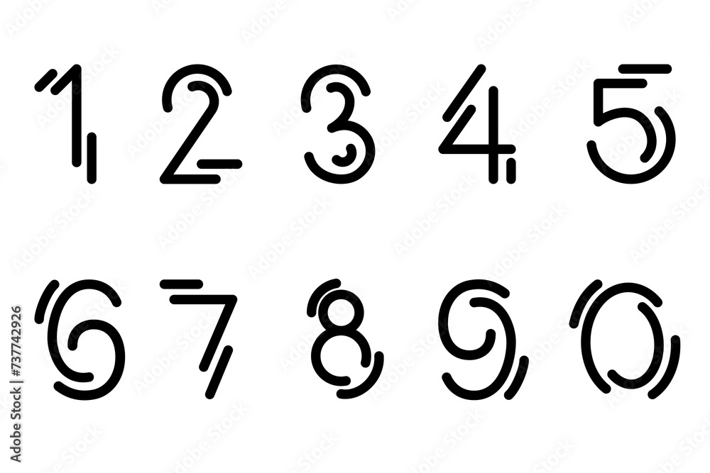 Numeric Symbol Set modern number Icons and Typography. vector of number 1 2 3 4 5 6 7 8 9 0 ...