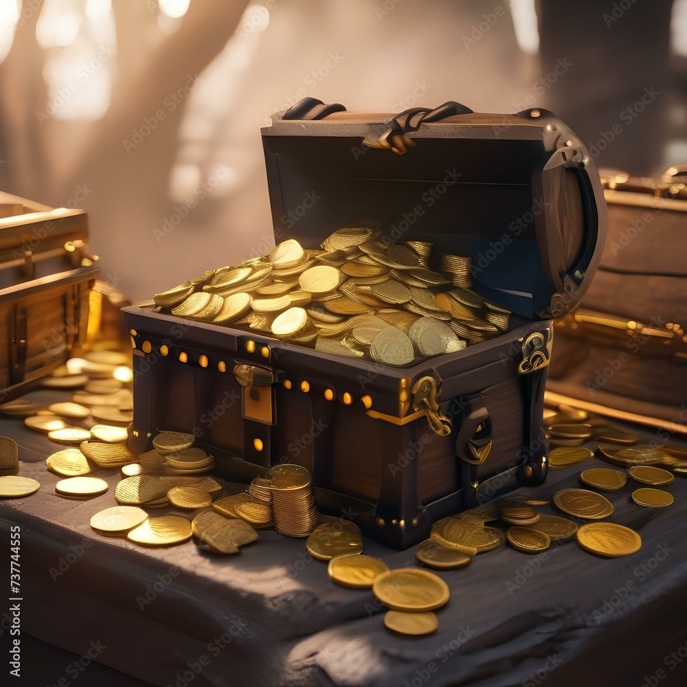 Cursed treasure, Treasure chest filled with cursed gold coins guarded ...