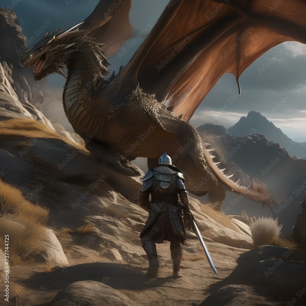 Epic dragon hunt, Fearless hunters tracking down a legendary dragon ...