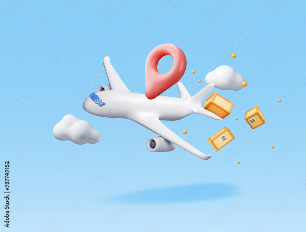 3D Delivery Airplane and Cardboard Boxes Isolated on White. Render ...