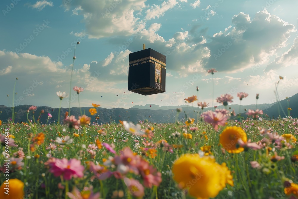 Pilgrim's Paradise: Surrounded by a sea of colorful flowers, the Kaaba ...