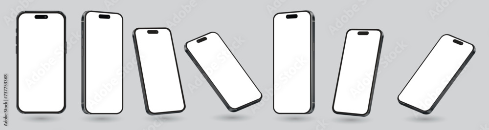 Set of black phones. Collection of Iphone 15 and Iphone 15 Pro Max ...