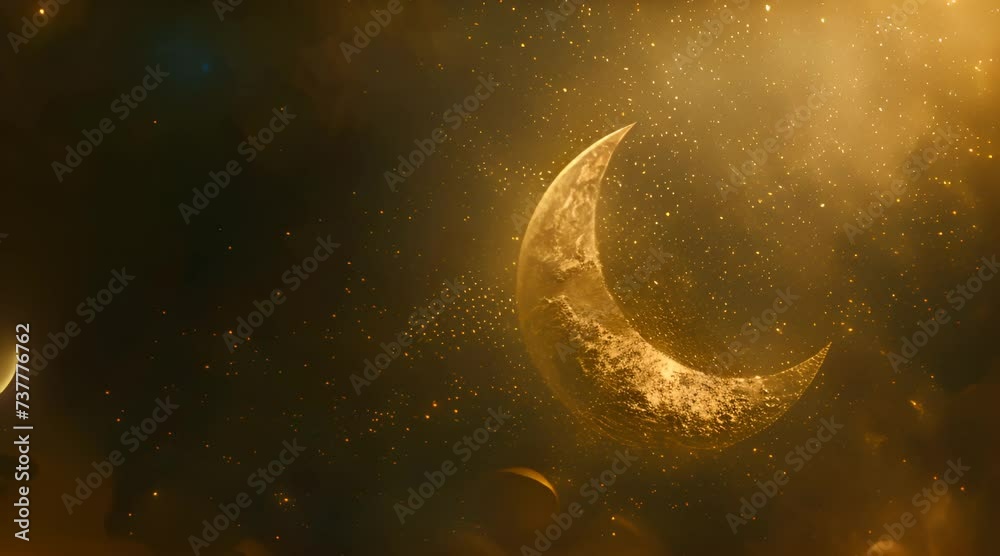 Golden crescent moon. used for animated loop backgrounds of Ramadan ...