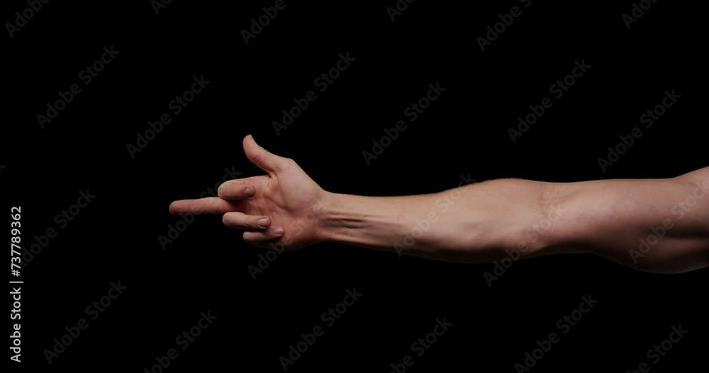 Hand gestures with alpha channel. Pre keyed. Athletic male hand puts up ...