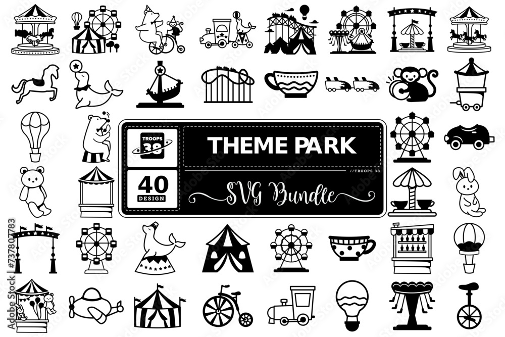 Set of Theme Park Silhouette SVG Design Cut File for Cutting Machine ...