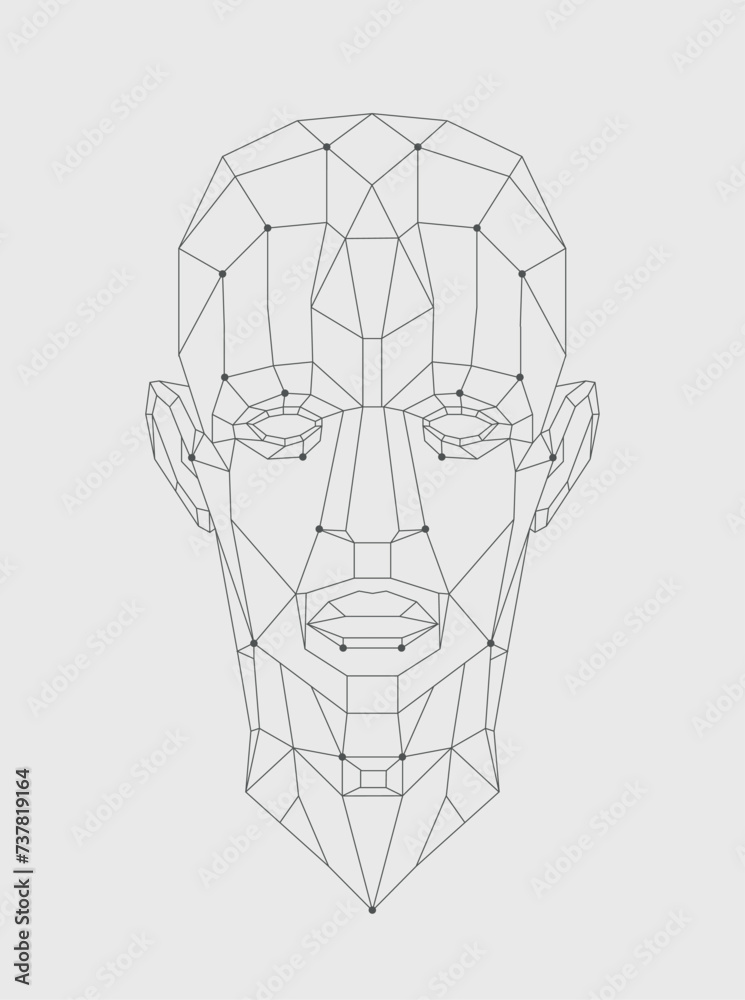 Human head created in low poly style. Man face polygon light ...