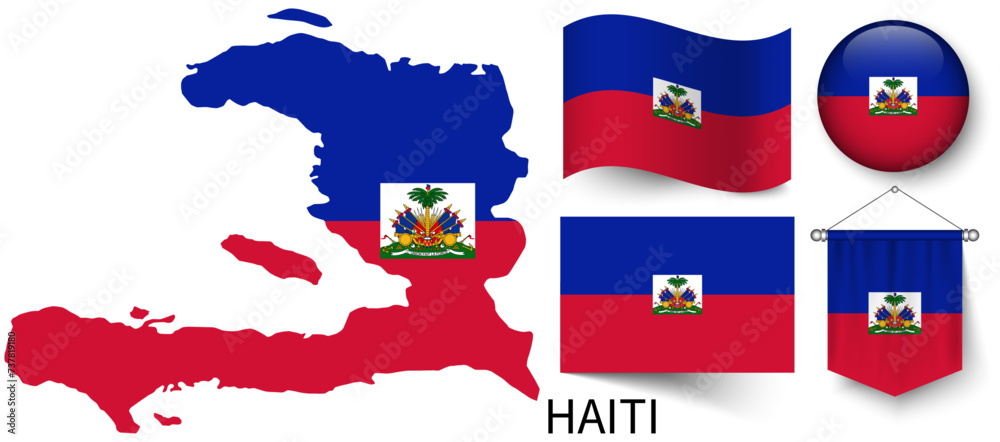 The various patterns of the Haiti national flags and the map of Haiti's ...