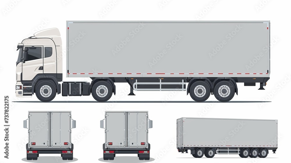 white semi trailer truck vector template with simple colors without ...