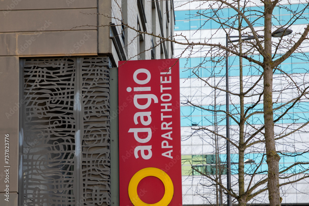 Adagio logo brand and sign text on facade city aparthotel entrance ...