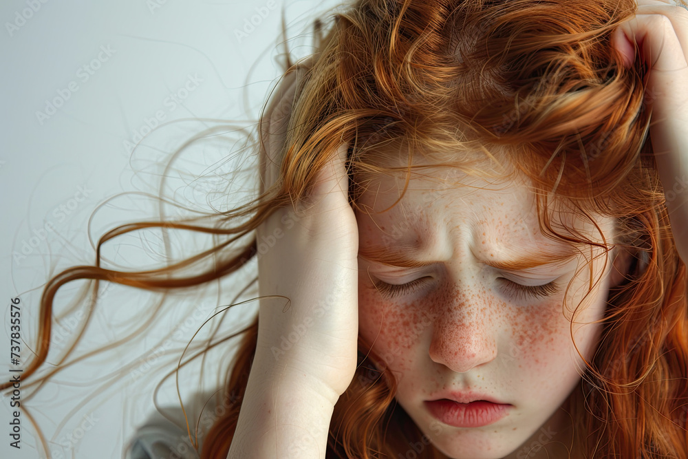 Stress, person stressful face, upset scared looking anxious with ...