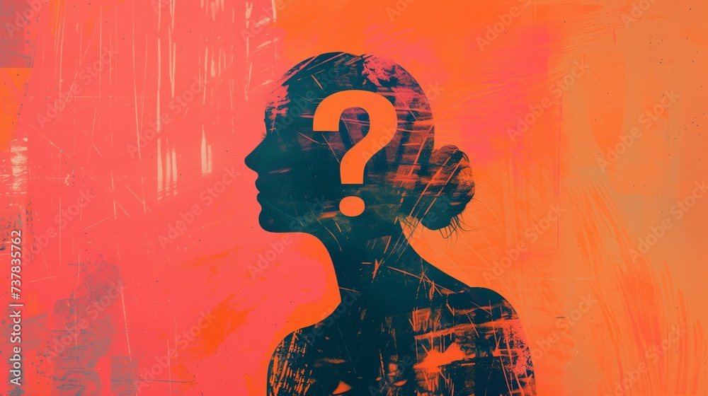 A graphic illustration of a human head silhouette in profile view with ...