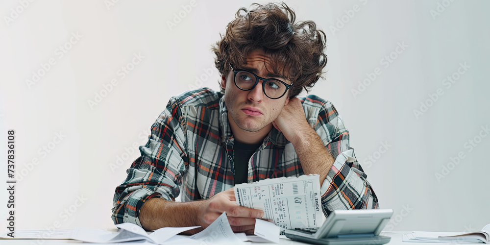 Stress, person stressful face, upset scared looking anxious with ...