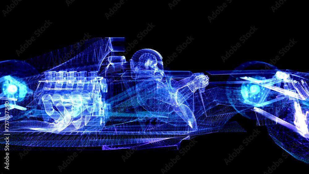 Glowing blue line formation of car 3d model. Motion animation in 3d ...