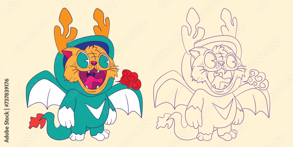 cute animal doodle illustration for coloring page drawing book Stock ...