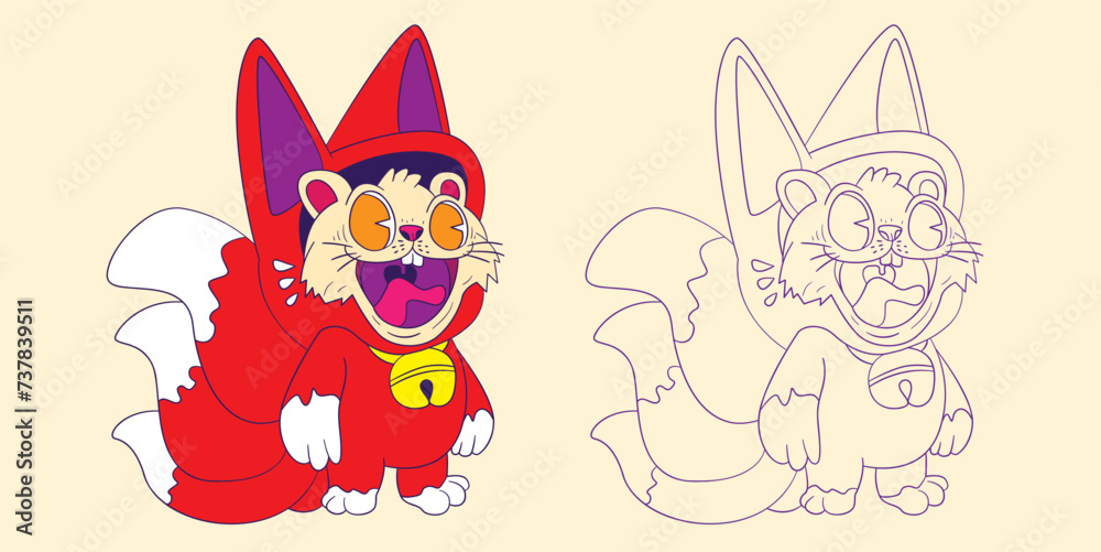 cute animal doodle illustration for coloring page drawing book Stock ...