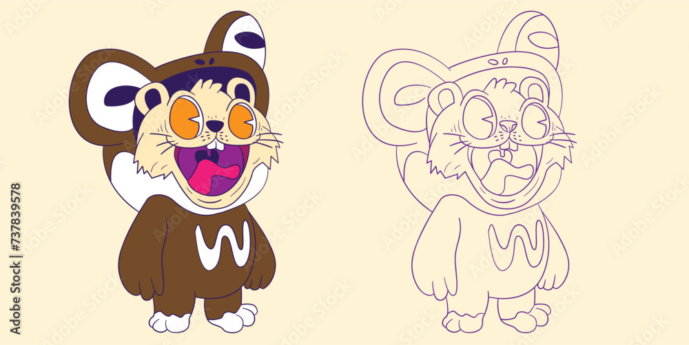 cute animal doodle illustration for coloring page drawing book Stock ...