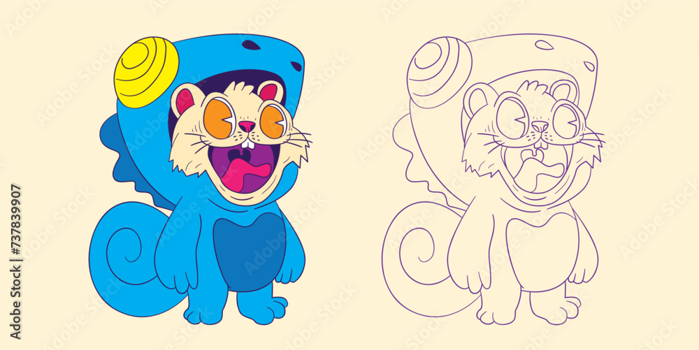 cute animal doodle illustration for coloring page drawing book Stock ...