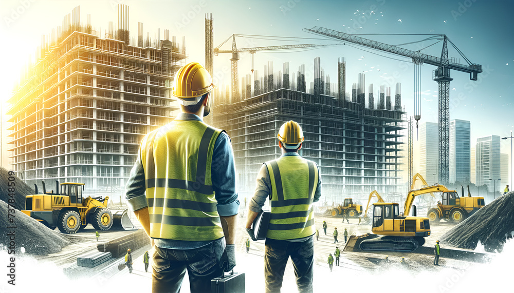 construction workers at work, Real Estate Project Construction Site ...