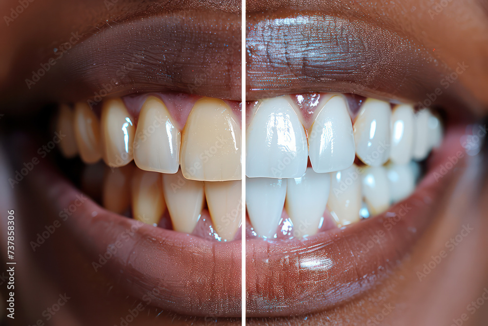 Before and after photo of black woman's teeth turning yellow And her ...
