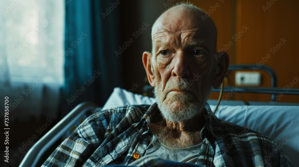 Hospital Senior Patient Rests, Lying on the Bed. Recovering Man ...