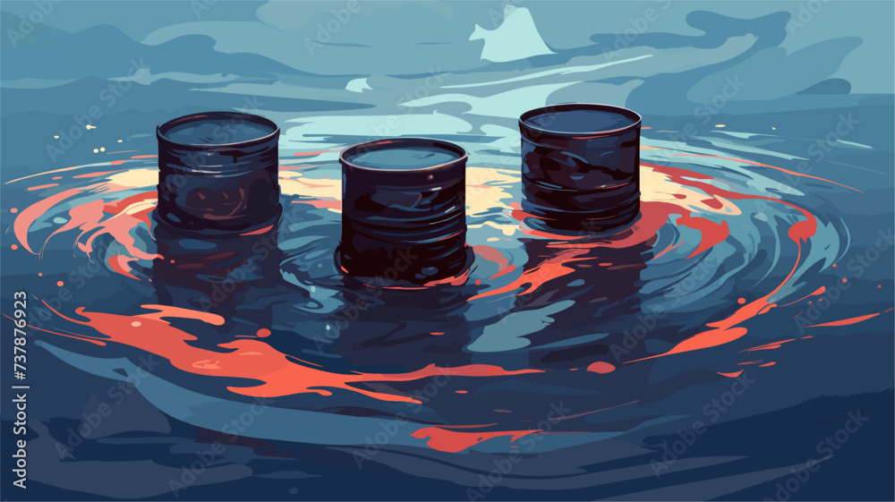 Abstract oil drums leaking into water representing the consequences of ...