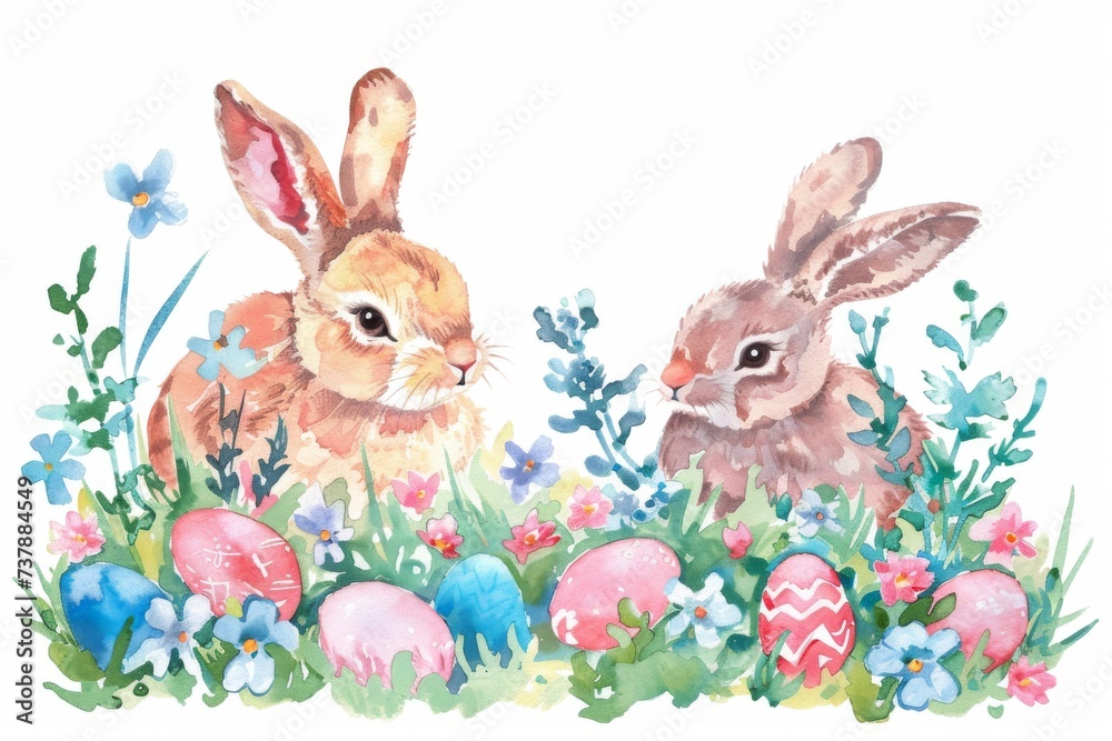Happy Easter Eggs Basket nectar. Bunny in flower easter representation ...