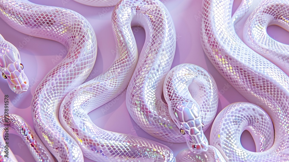 festive card with holographic glitter python snake pattern on a pastel ...