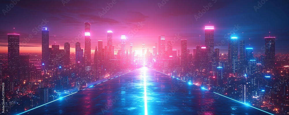 Pink Skyline at Night A Glowing Cityscape with a Pink Skyline at Night ...