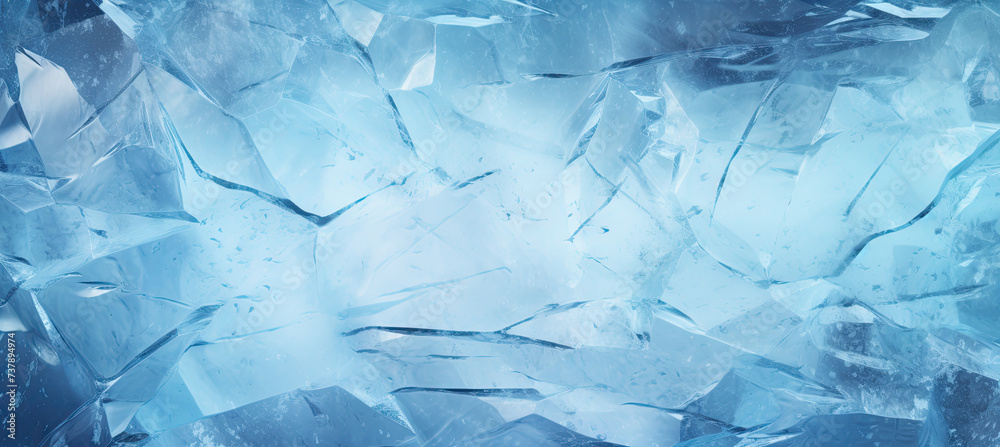 Abstract ice background. Blue background with cracks on the ice surface ...