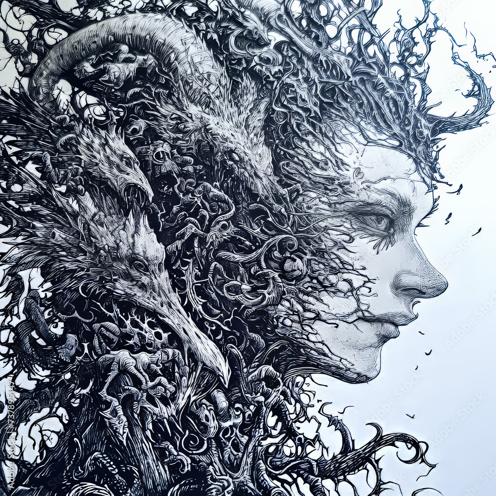 Fantasy Poster Design. Generated Image. A digital detailed pen drawing ...