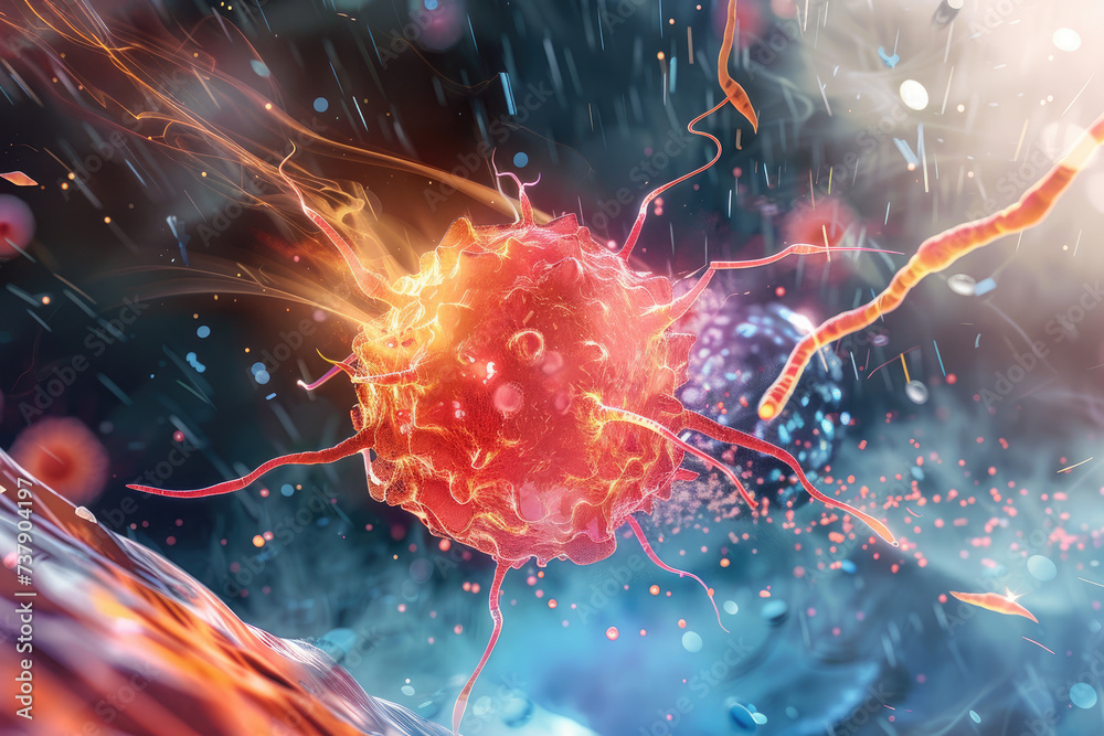 A digital illustration of a white blood cell attacking an invading ...
