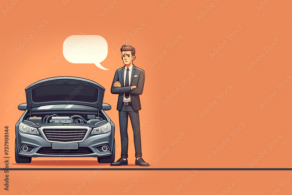 Businessman Beside Broken Car: Cartoon Illustration, Car Breakdown ...