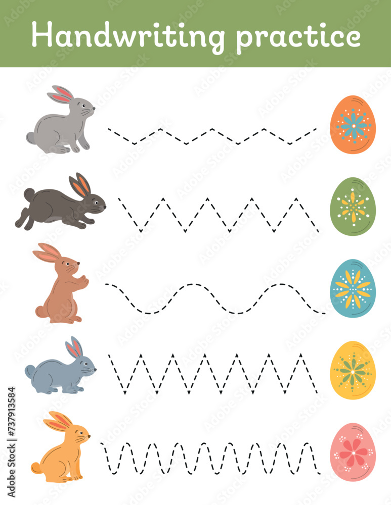 Handwriting practice Easter worksheet for kids. Tracing practice ...