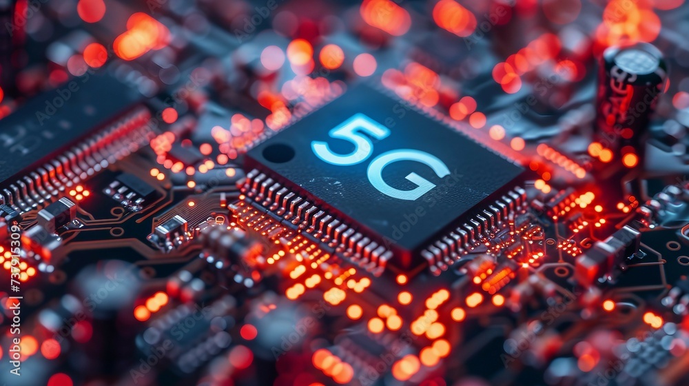 Circuit Board Details with a Prominent 5G icon, Representing Advanced ...
