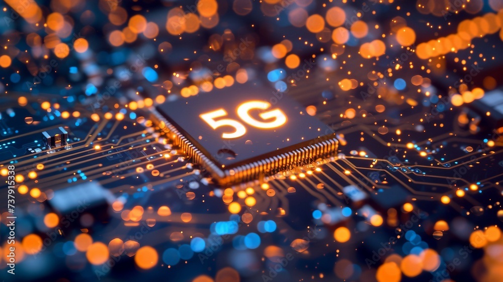 Circuit Board Details with a Prominent 5G icon, Representing Advanced ...