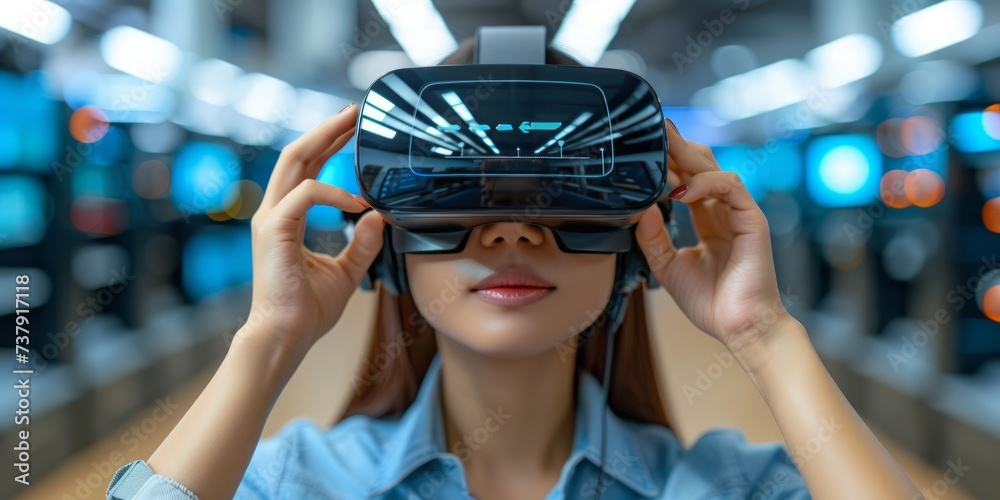 Hand Holding a VR Headset Displaying a Global Network Map, Signifying ...