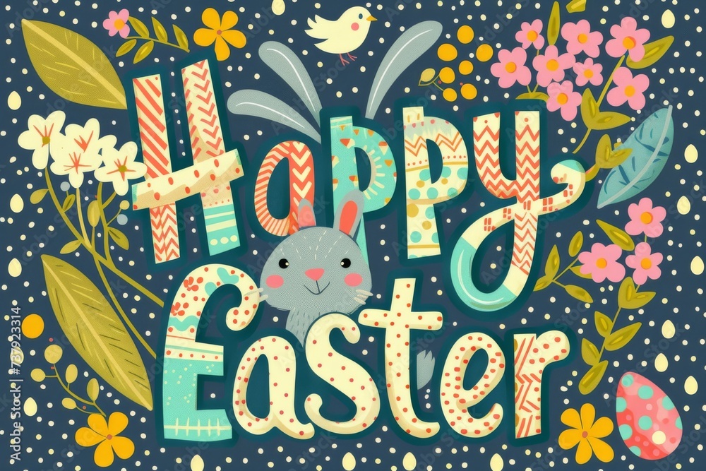 Happy Easter Eggs Basket rosy glow. Bunny in anticipation flower Garden ...