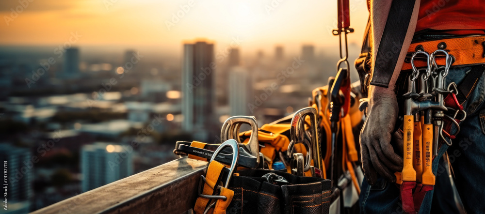 Up-Close View of a Construction Workers Utility Belt Loaded with ...