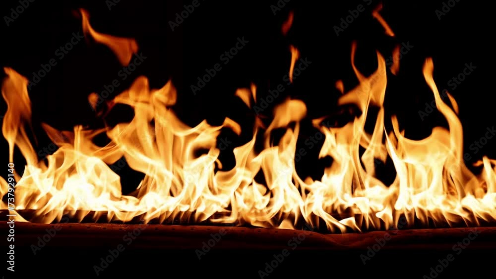Fire burning. A bright burning flames on a black background. Fire in ...