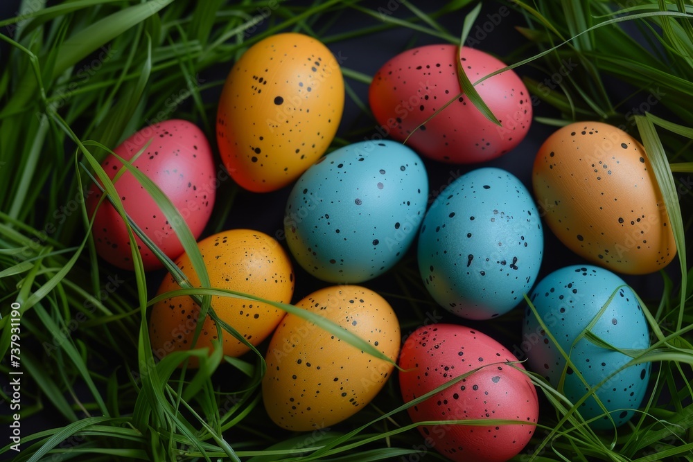 Happy Easter Eggs Basket Easter pageant. Bunny in steel blue flower ...