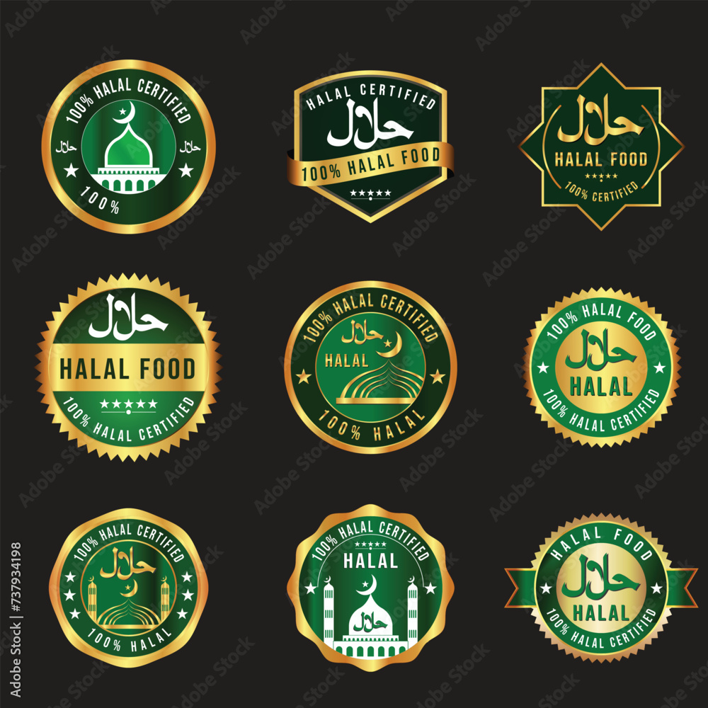 Halal Certified logo. Halal badge, Round stamp and vector logo. Halal ...