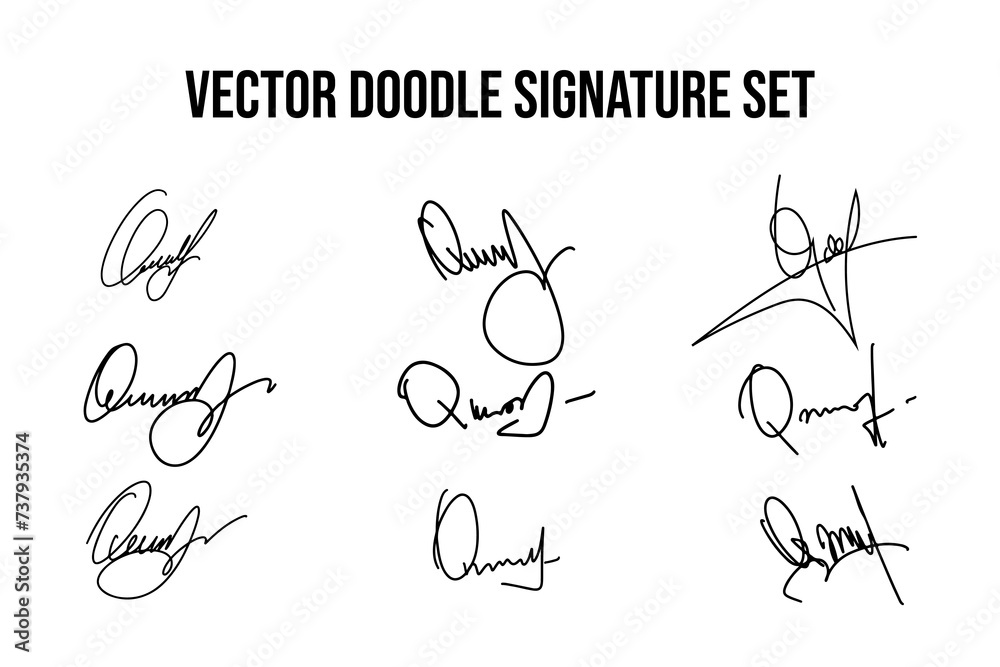 Set of unique fictitious handwritten autograph doodles. Fake signature ...