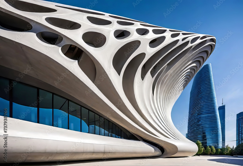 A futuristic striking architectural masterpiece, a concrete building ...