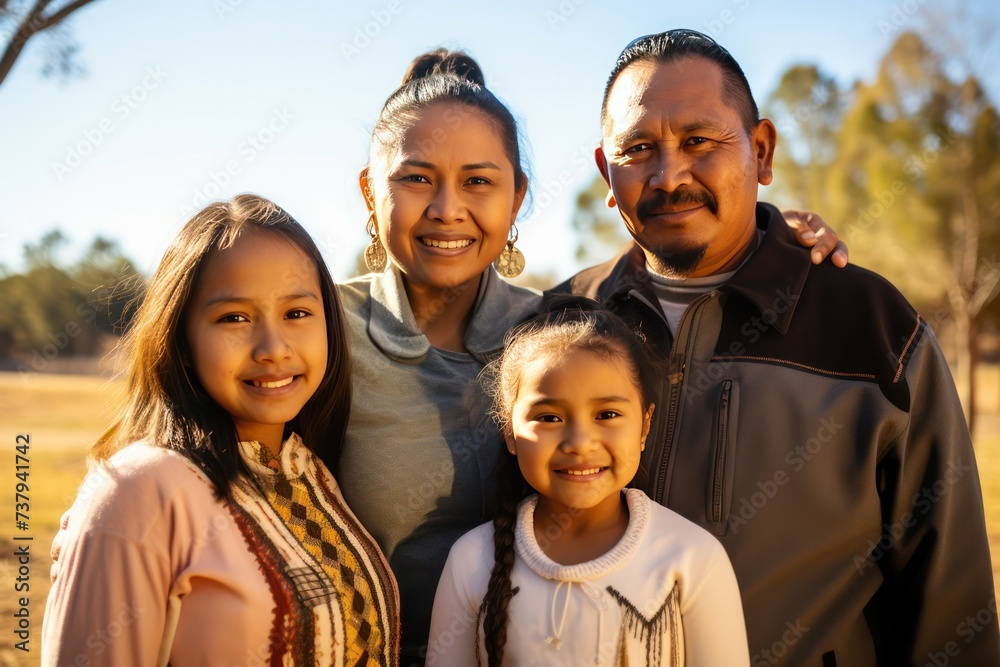 indigenous people day. Choctaw Nation family portrait, smiling on sunny ...